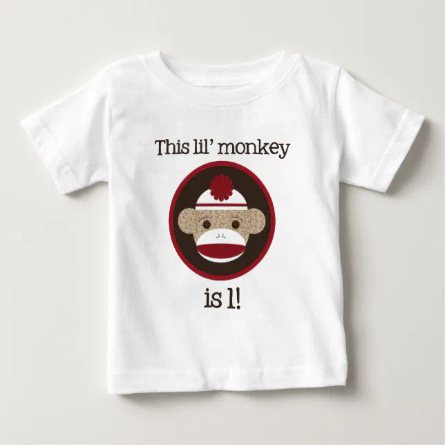 Red and Brown Sock Monkey: First Birthday Tee | Zazzle