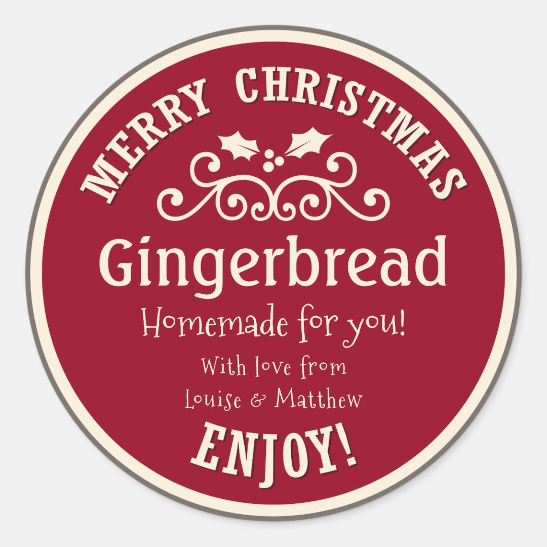 Red and cream Christmas gingerbread gift sticker | Zazzle