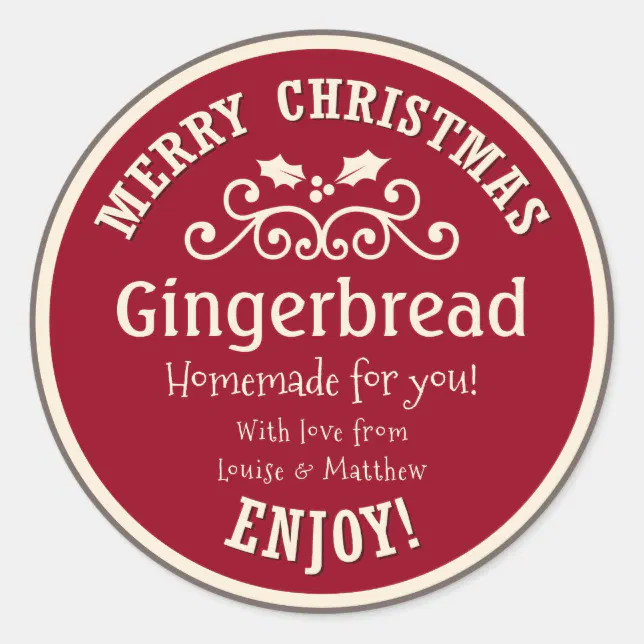 Red and cream Christmas gingerbread gift sticker | Zazzle
