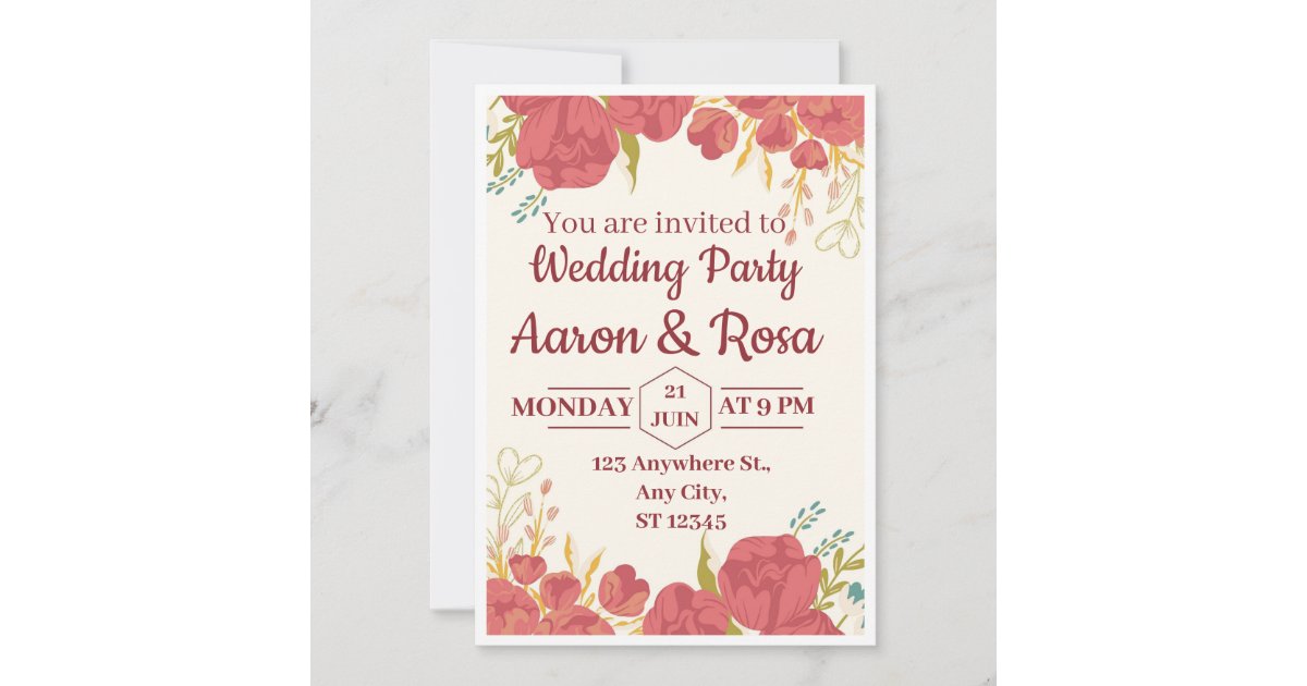 Red And Cream Simple Wedding Party Poster Invitation | Zazzle