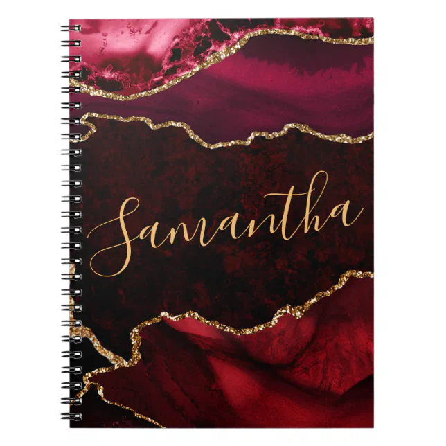 Red and Faux Gold Glitter Marble Agate Notebook | Zazzle