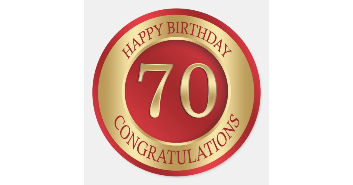 Red and gold 70th Birthday Classic Round Sticker | Zazzle