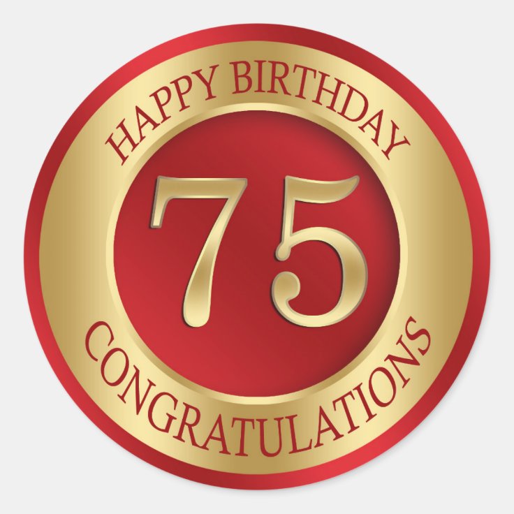 Red and gold 75th Birthday Classic Round Sticker | Zazzle