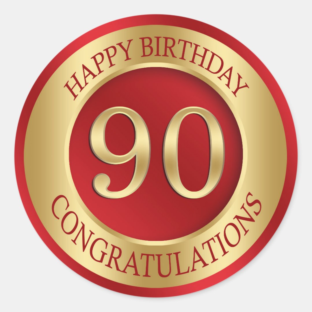 Red and gold 90th Birthday Classic Round Sticker | Zazzle