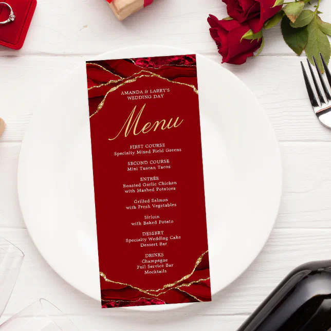 Red and Gold Agate Menu Card | Zazzle