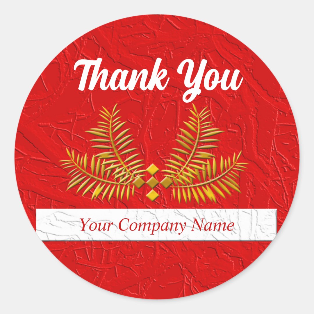 Red and Gold Business Thank You Classic Round Sticker | Zazzle