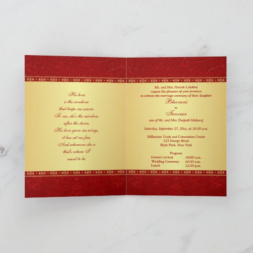Red and Gold Card Style Wedding Invitation | Zazzle