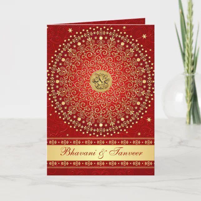 Red and Gold Card Style Wedding Invitation | Zazzle