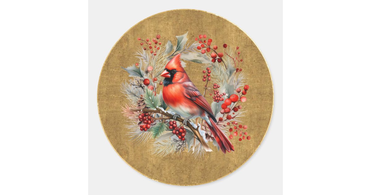 Red and Gold Cardinal Classic Round Sticker | Zazzle