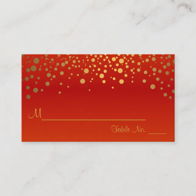 Red and Gold Chevron and Confetti Dots 2 Place Card | Zazzle