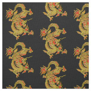 Gold Chinese dragon medallion Fabric | Zazzle