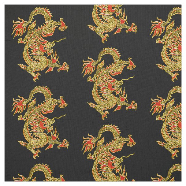 Gold Chinese dragon medallion Fabric | Zazzle