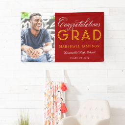 Red and Gold Congratulations Graduation Photo Banner | Zazzle