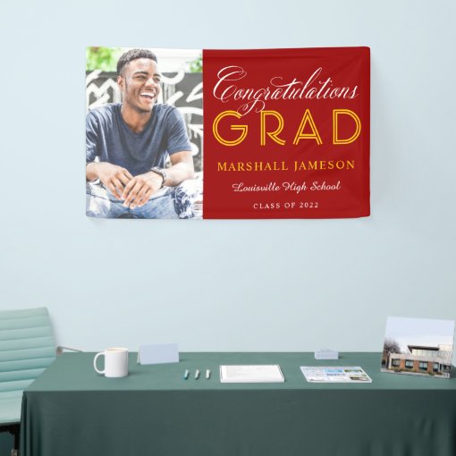 Red and Gold Congratulations Graduation Photo Banner | Zazzle