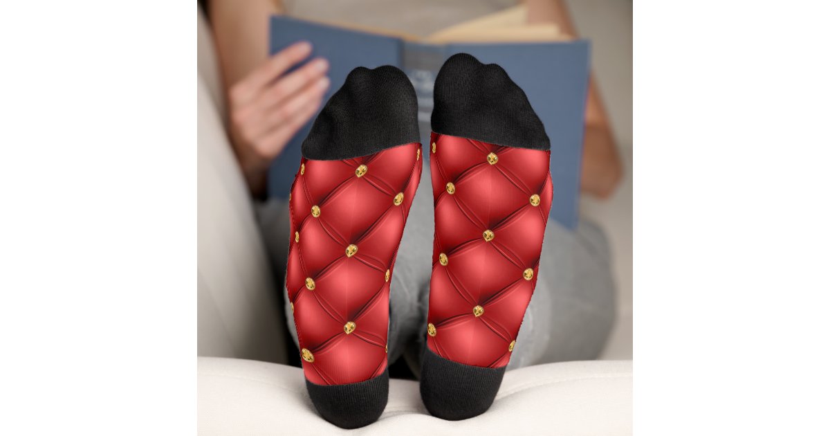 Red and Gold Diamond Tufted Leather Socks Gift | Zazzle