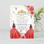 Red and Gold Floral Butterfly Twin Quinceanera Invitation | Zazzle