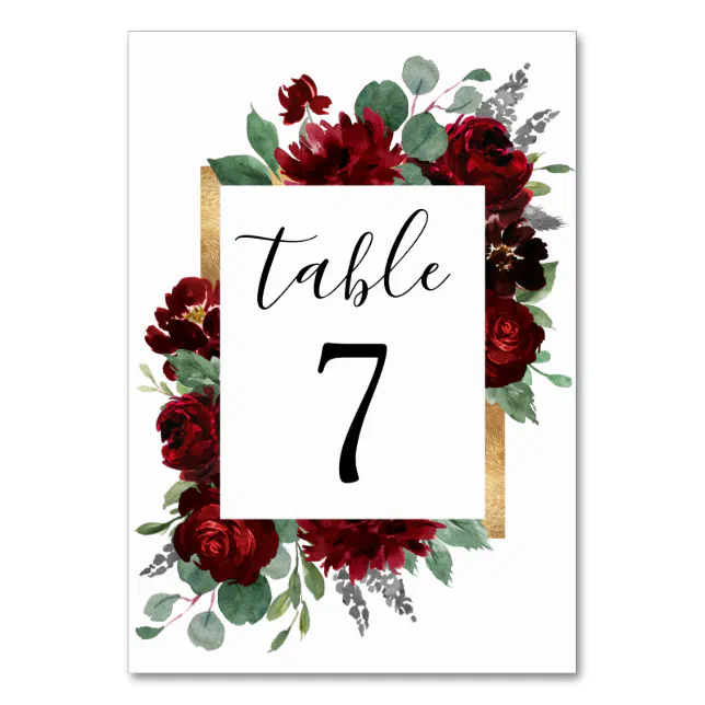 Red and Gold Floral Rustic Elegant White Wedding Table Number | Zazzle