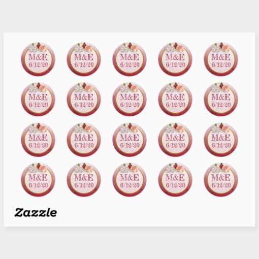Red and Gold Floral Wedding Stickers | Zazzle
