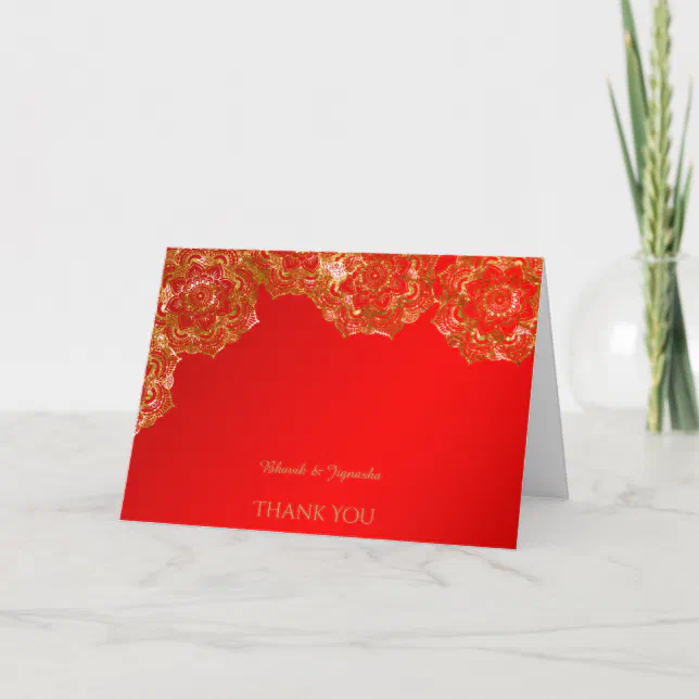 Red and Gold Flower Indian Thank You card | Zazzle