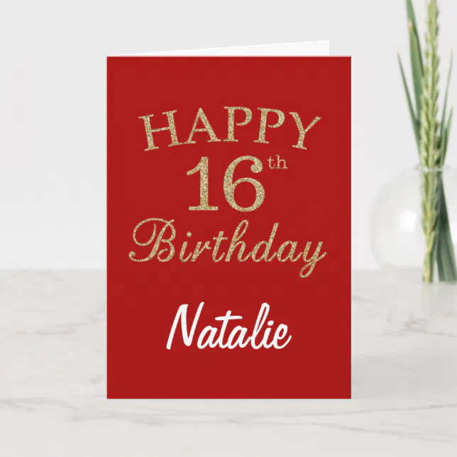 Red and Gold Glitter 16th Birthday Card | Zazzle