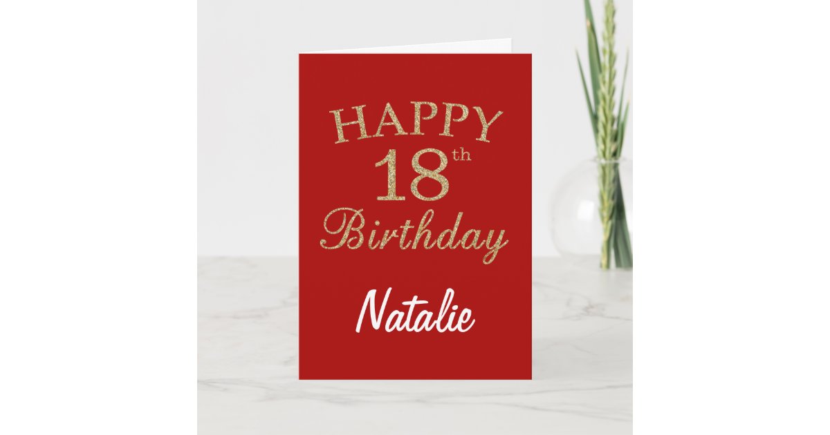 Red and Gold Glitter 18th Birthday Card | Zazzle
