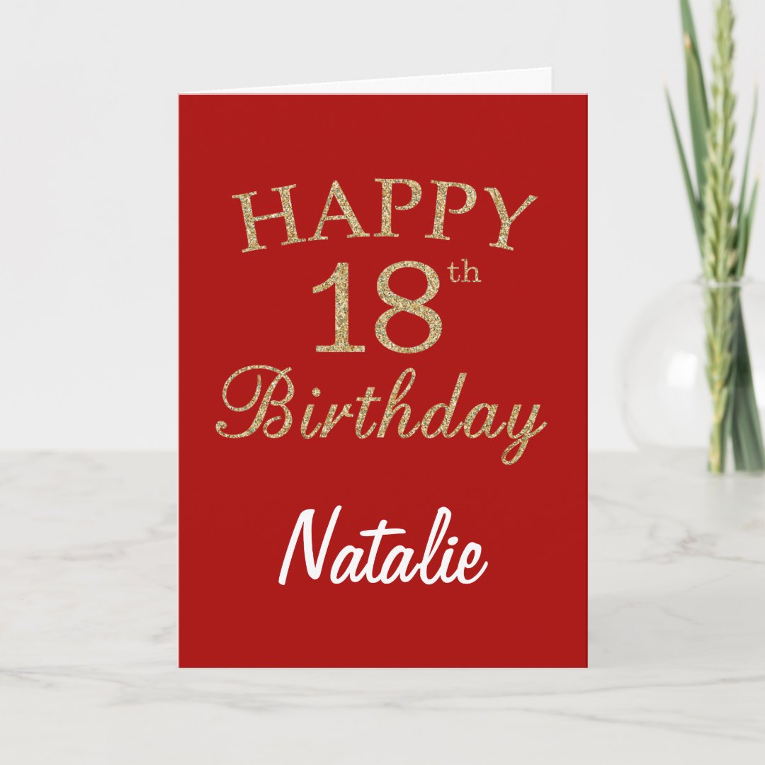 Red and Gold Glitter 18th Birthday Card | Zazzle