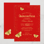 Red And Gold Glitter Butterfly Quinceanera Invitation | Zazzle