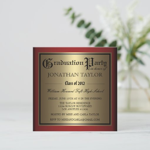 Red and Gold Graduation Invitation | Zazzle