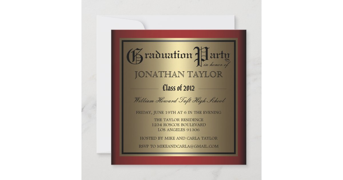 Red and Gold Graduation Invitation | Zazzle