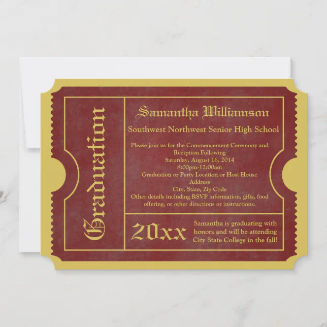 Red and Gold Graduation Ticket Invitations | Zazzle