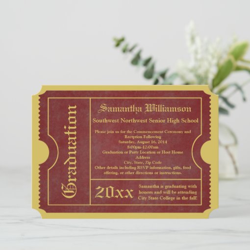 Red and Gold Graduation Ticket Invitations | Zazzle