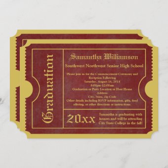 Red and Gold Graduation Ticket Invitations | Zazzle