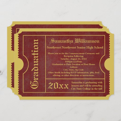 Red and Gold Graduation Ticket Invitations | Zazzle