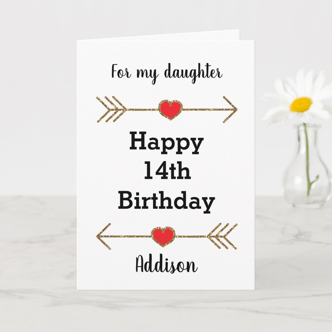 Red and Gold Heart Daughter 14th Birthday Card | Zazzle