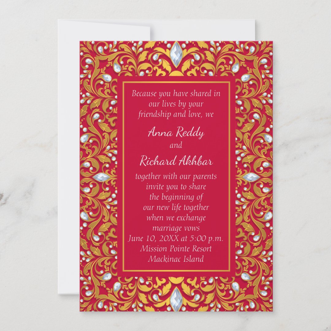 Red and Gold Indian Hindu Wedding Invitation | Zazzle