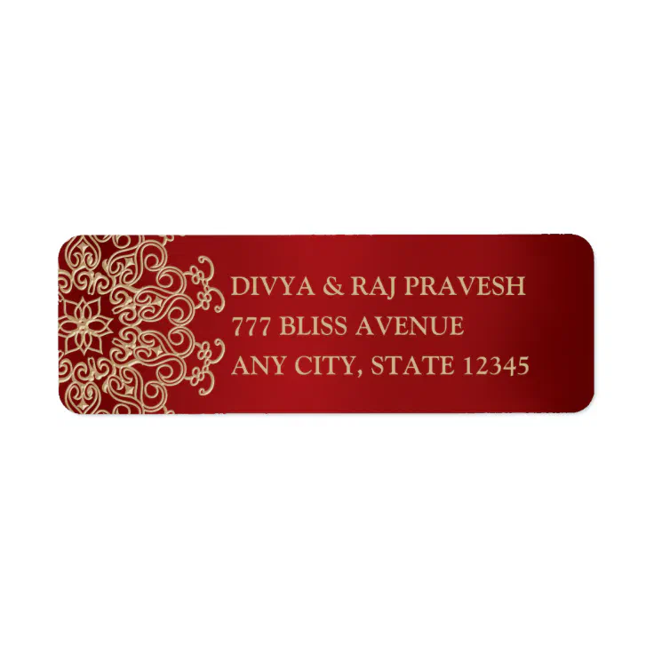 RED AND GOLD INDIAN INSPIRED ADDRESS LABELS | Zazzle