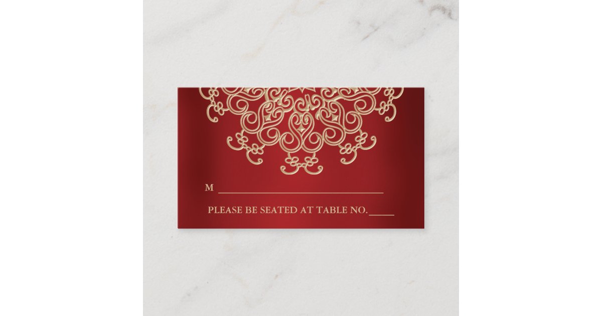 Red and Gold Indian Inspired Seating Place Card | Zazzle