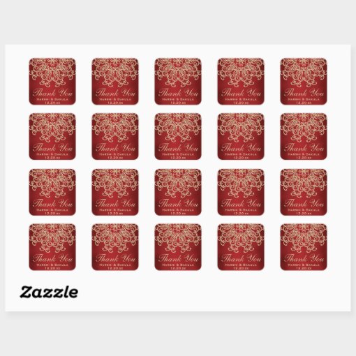 RED AND GOLD INDIAN INSPIRED THANK YOU LABEL | Zazzle