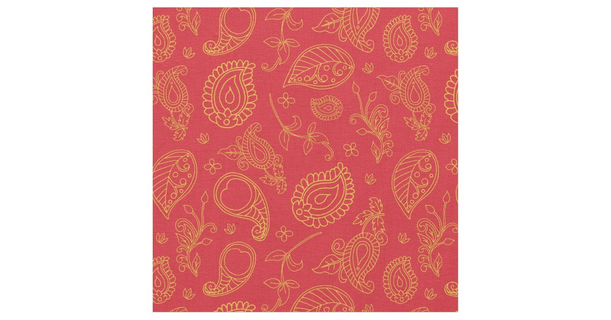 Red and Gold Indian Saree Paisley Pattern Fabric | Zazzle