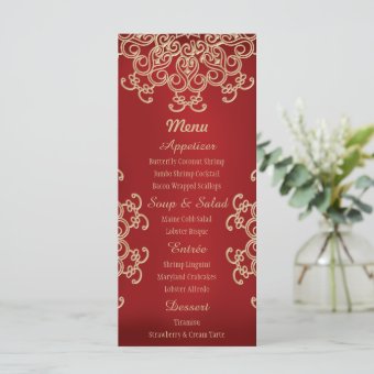 Red and Gold Indian Style Menu Cards | Zazzle