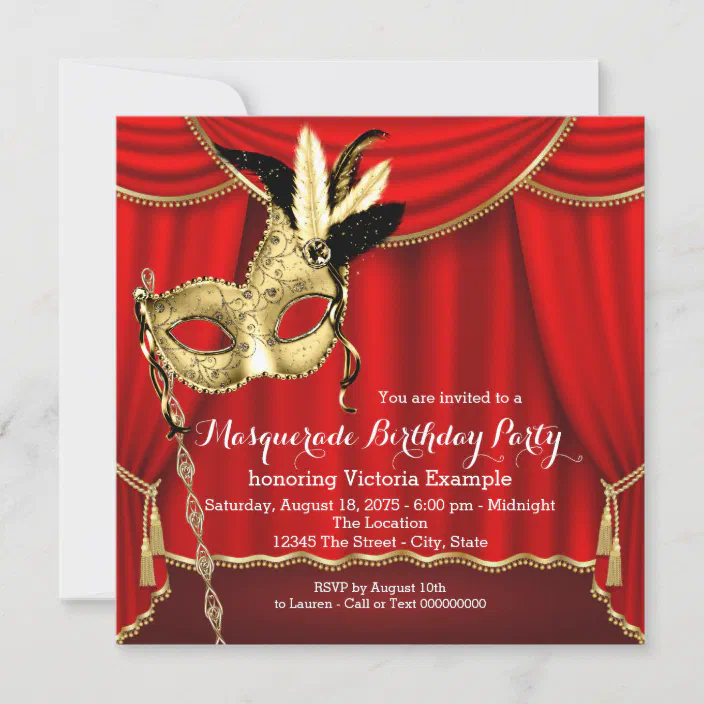Red Masquerade Party Invitation,Masquerade Birthday Party Invitations ...