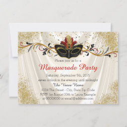 Red and Gold Masquerade Party Invitation | Zazzle