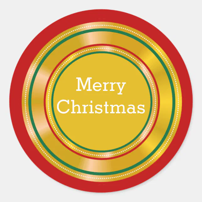 Red And Gold Merry Christmas Classic Round Sticker | Zazzle