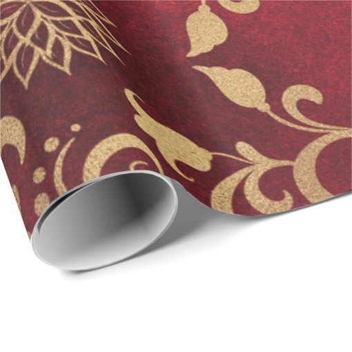 Red and Gold Metallic Glamorous Floral Pattern Wrapping Paper | Zazzle