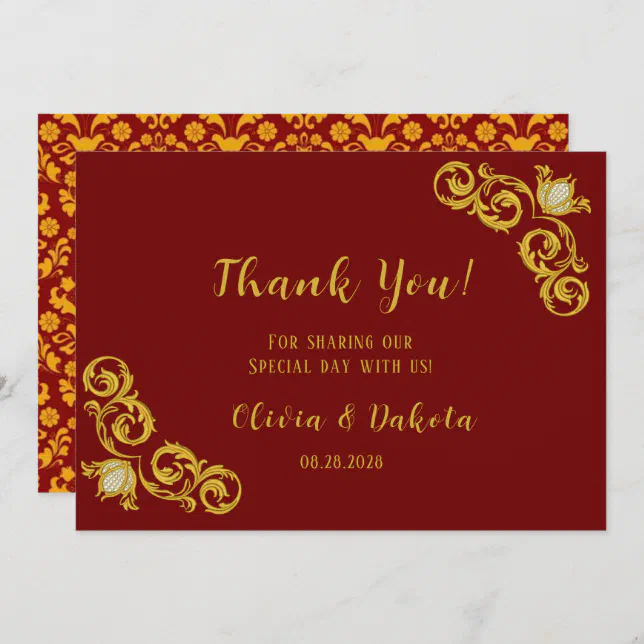 Red and Gold Royal Wedding Thank You Cards | Zazzle