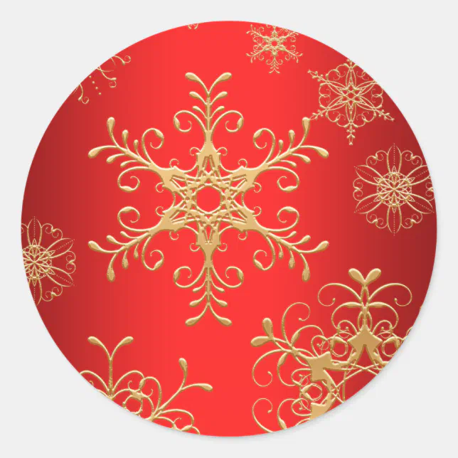 Red and Gold Snowflake Sticker | Zazzle