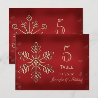 Red and Gold Snowflake Wedding Table Number Cards | Zazzle
