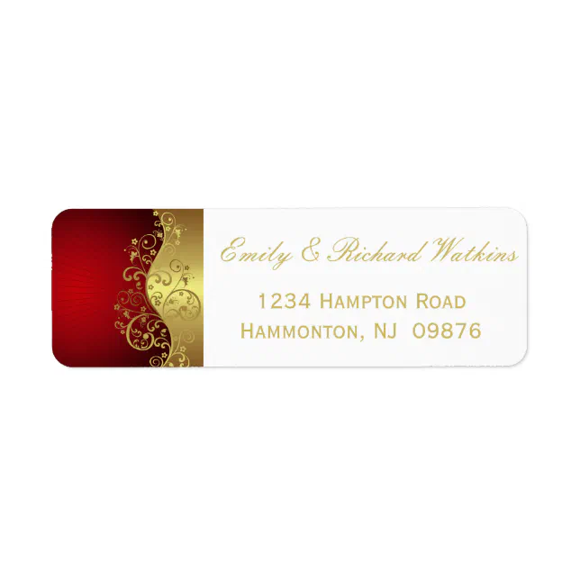 Red and Gold Swirl Elegant Labels | Zazzle