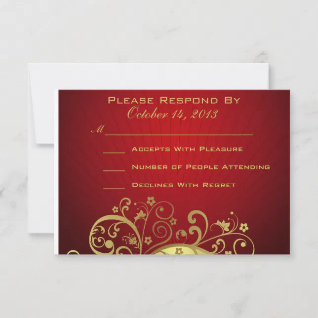 Red and Gold Swirl Reply Card | Zazzle