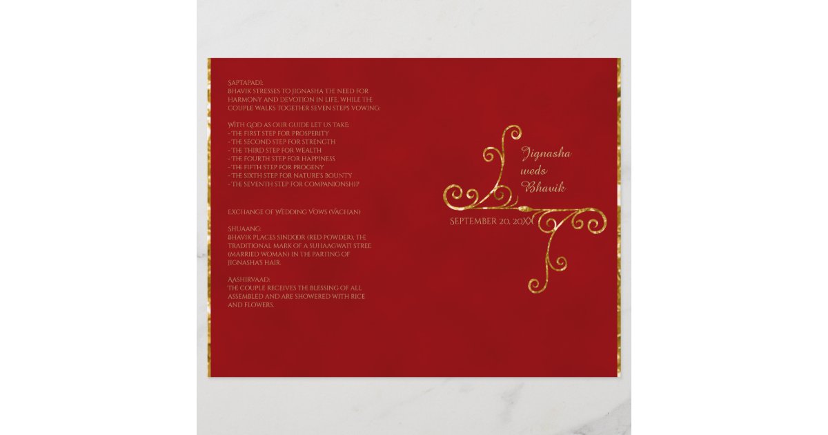 Red and Gold Tassel Hindu Wedding Program | Zazzle